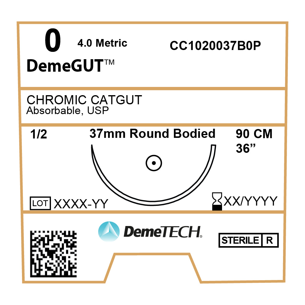 DemeGUT, Chromic Catgut Suture, Absorbable, , 37mm, 1/2 Circle, Round – DemeTECH Store