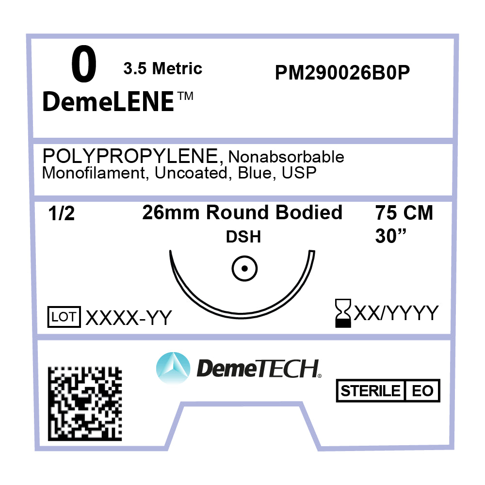 DemeLENE, Polypropylene Suture, Synthetic Non-absorbable, DSH, 26mm, 1 – DemeTECH Store