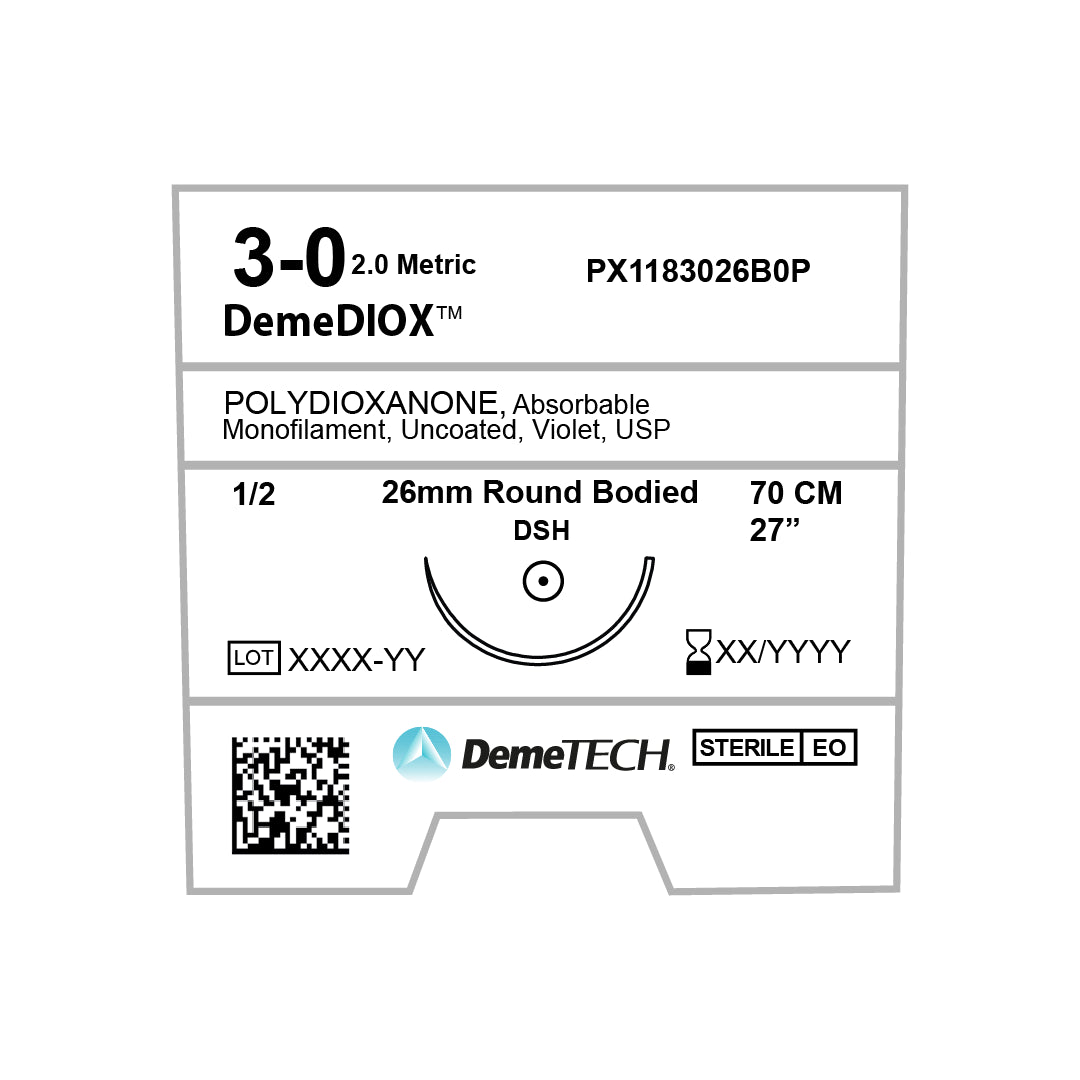 DemeDIOX, Polydioxanone Suture, Synthetic Absorbable, DSH, 26mm, 1/2 C – DemeTECH Store