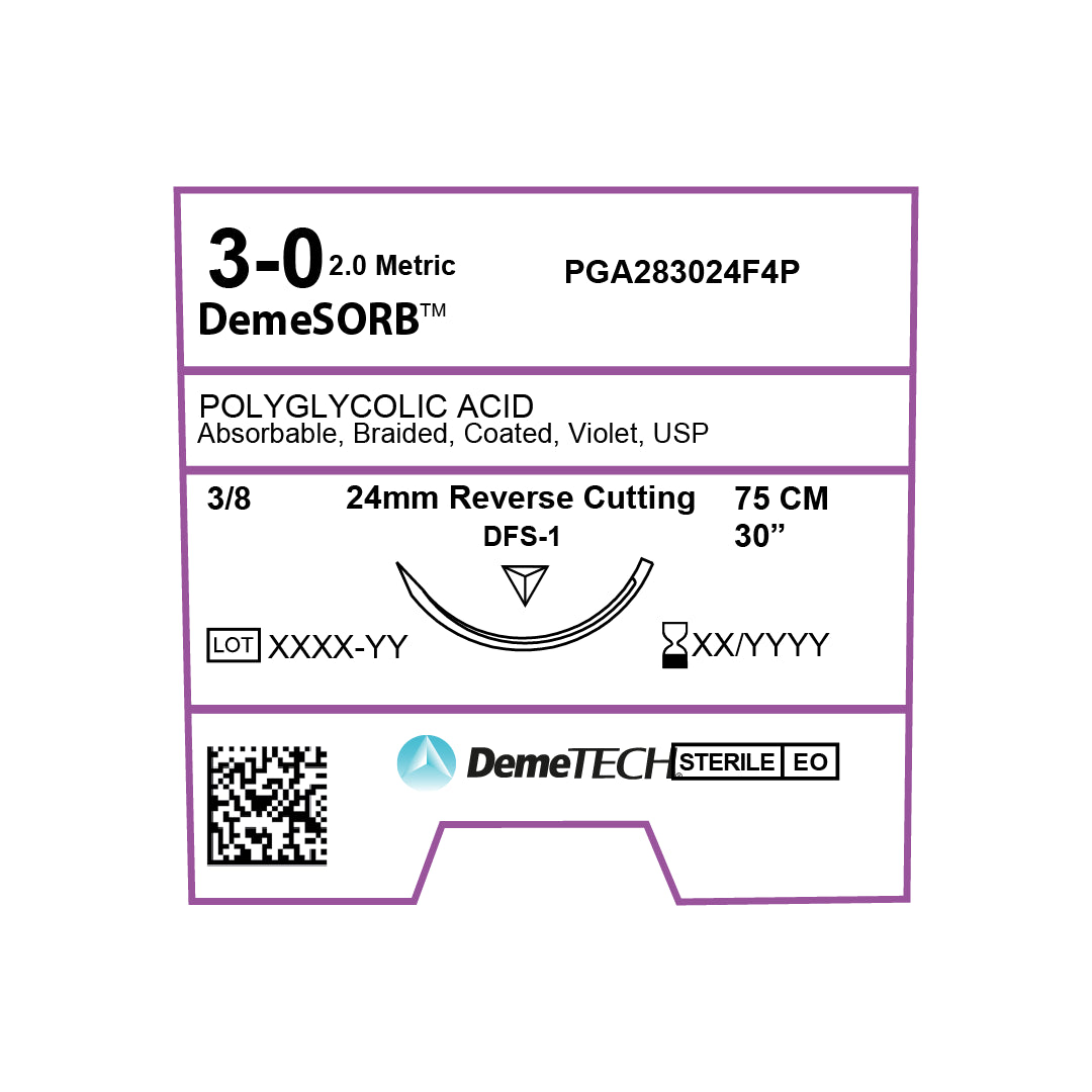DemeSORB, Polyglycolic Acid Suture, Synthetic Absorbable, DFS-1, 24mm, – DemeTECH Store