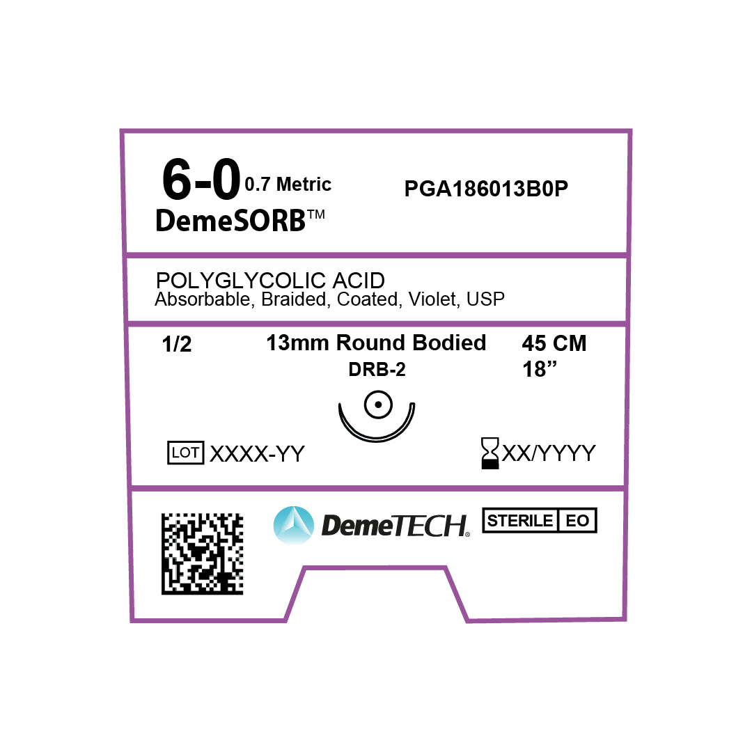 DemeSORB, Polyglycolic Acid Suture, Synthetic Absorbable, DRB-2, 13mm, – DemeTECH Store