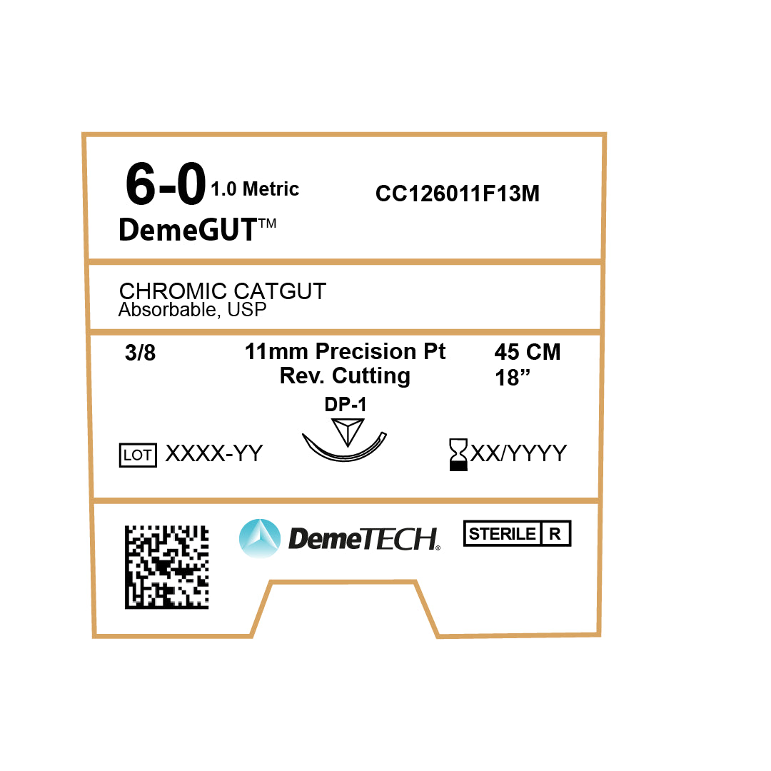DemeGUT, Chromic Catgut Suture, Absorbable, DP-1, 11mm, 3/8 Circle, Pr – DemeTECH Store