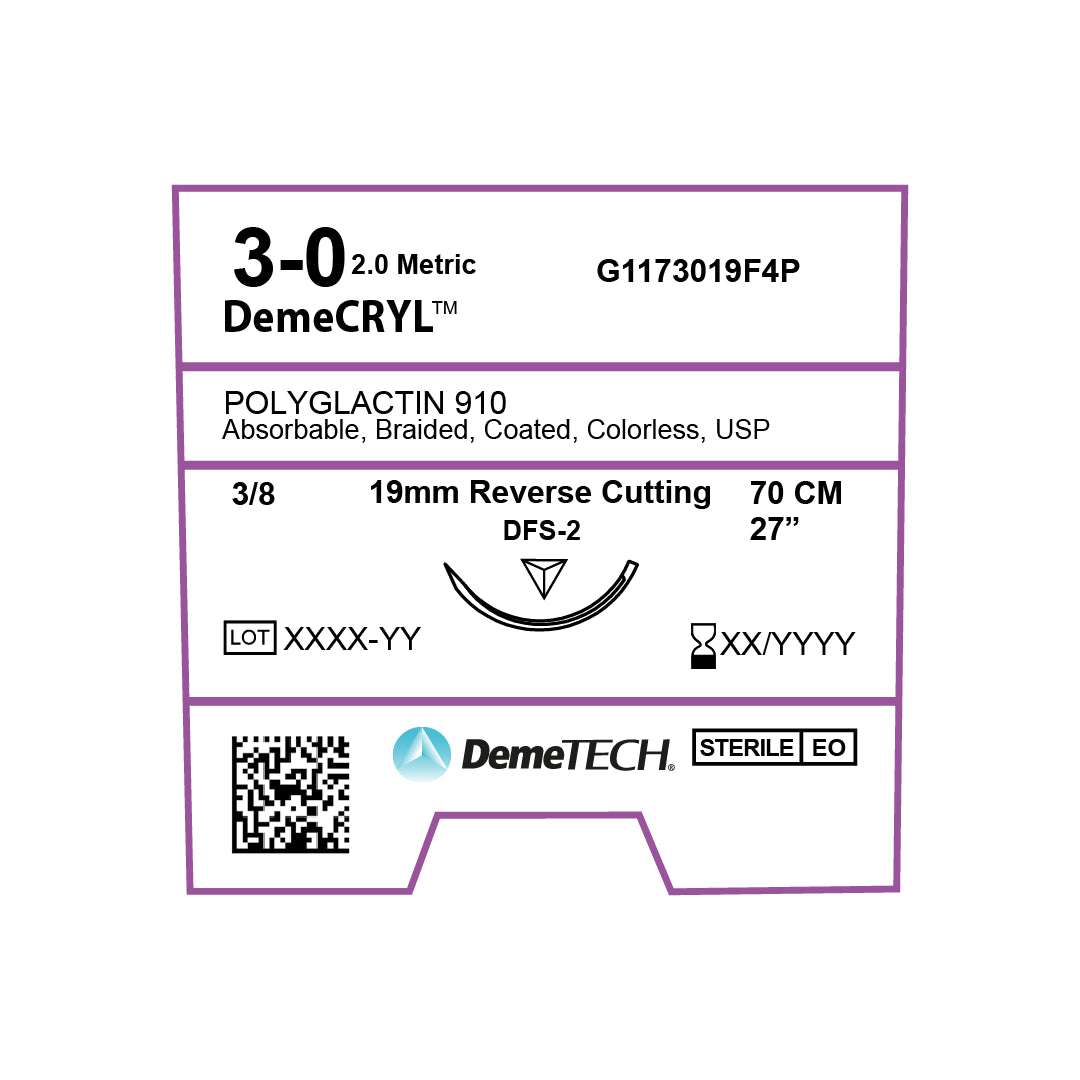 DemeCRYL, Polyglactin 910 Suture, Synthetic Absorbable, DFS-2, 19mm, 3 – DemeTECH Store