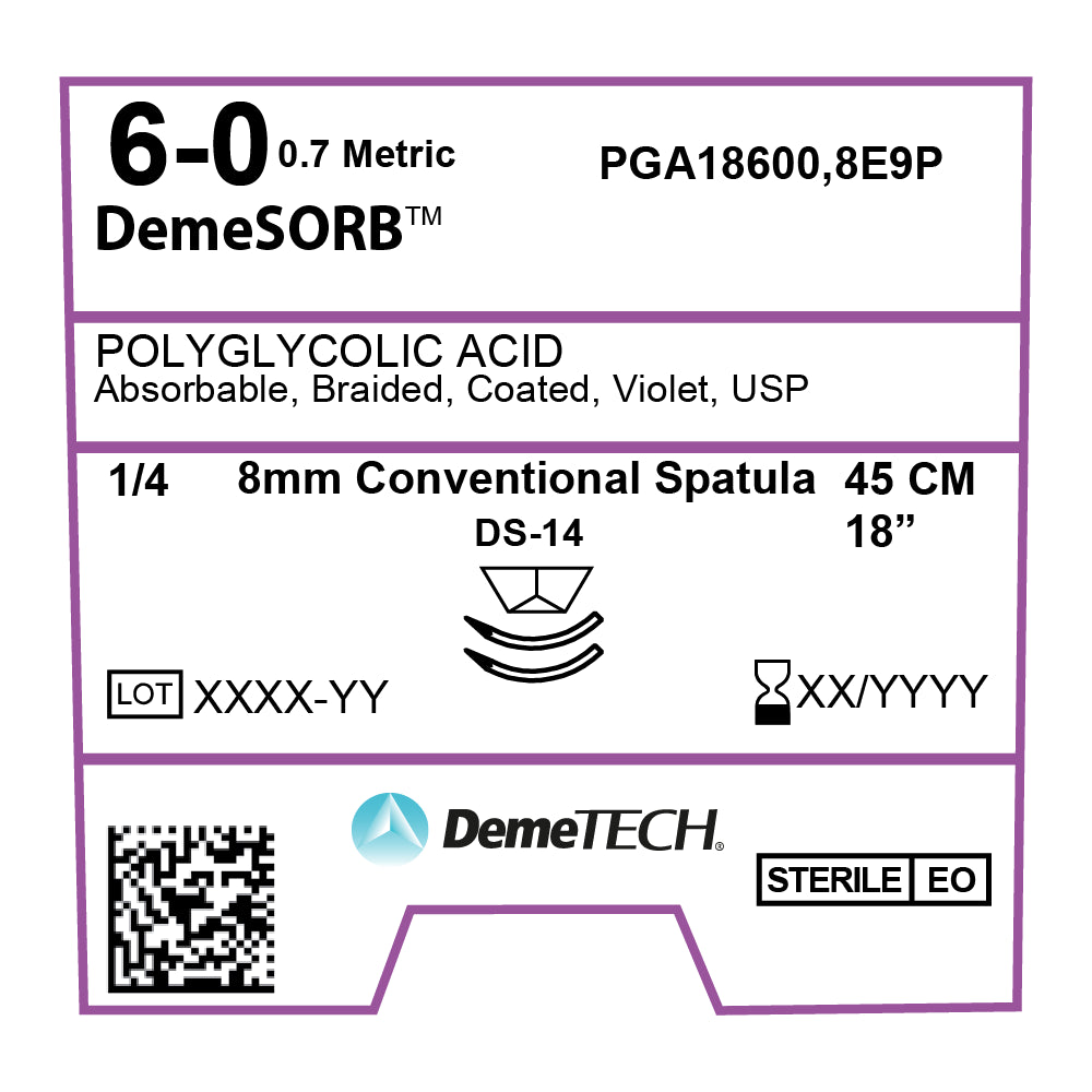 DemeSORB, Polyglycolic Acid Suture, Synthetic Absorbable, DS-14, 8mm, – DemeTECH Store
