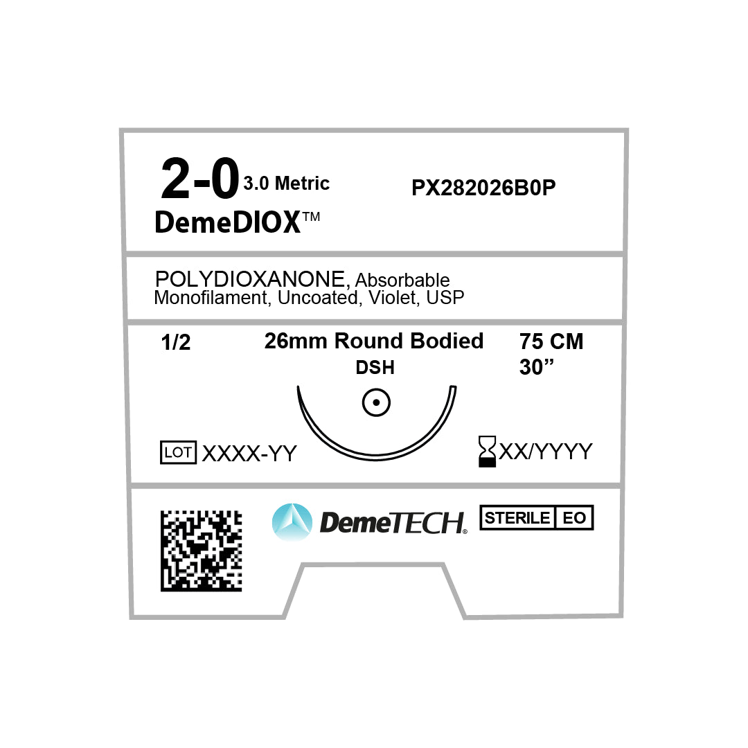 DemeDIOX, Polydioxanone Suture, Synthetic Absorbable, DSH, 26mm, 1/2 C ...