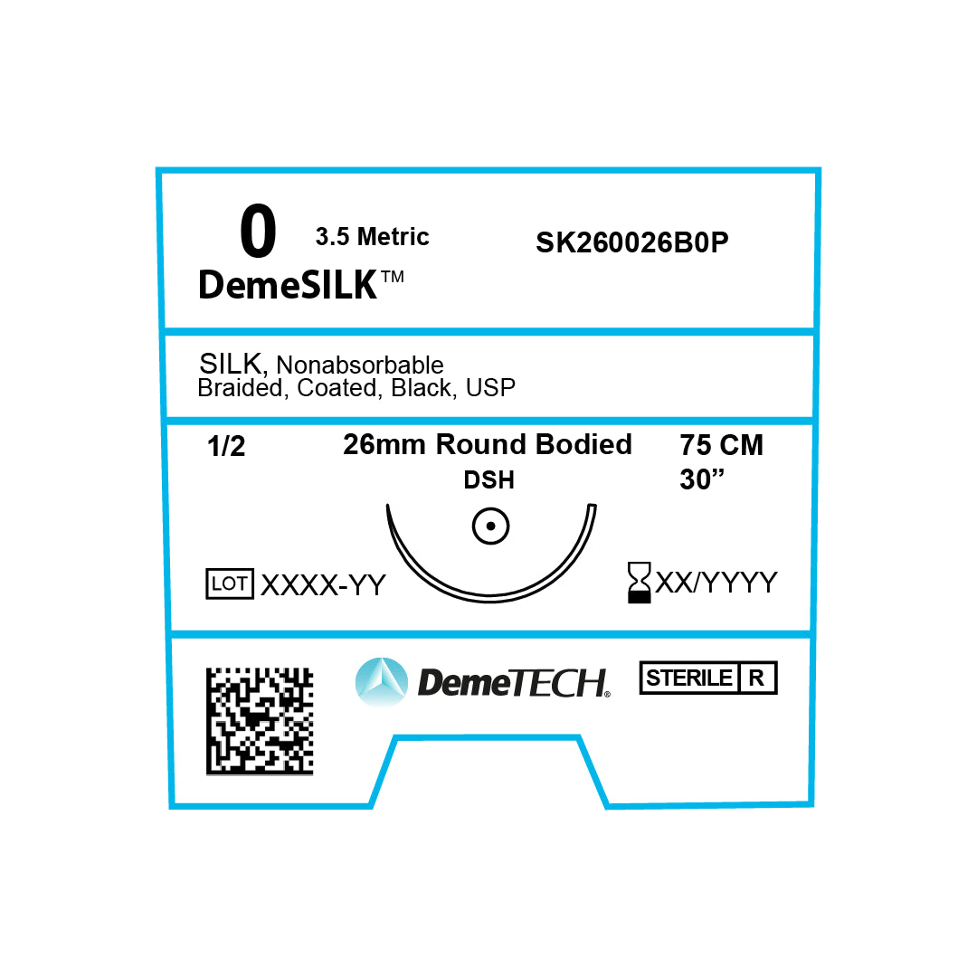DemeSILK, Silk Suture, Synthetic Non-absorbable, DSH, 26mm, 1/2 Circle ...