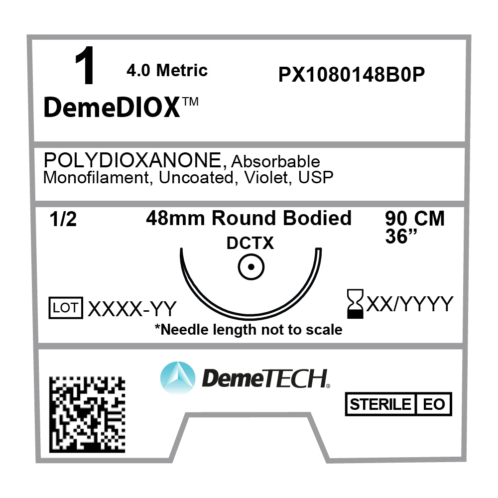 DemeDIOX, Polydioxanone Suture, Synthetic Absorbable, DCTX, 48mm, 1/2 – DemeTECH Store