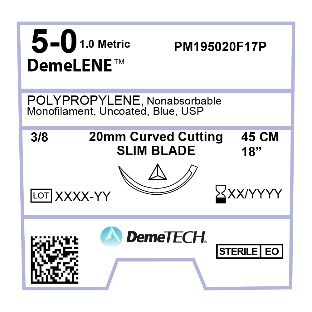 DemeLENE, Polypropylene Suture, Synthetic Non-absorbable, , 20mm, 3/8 ...