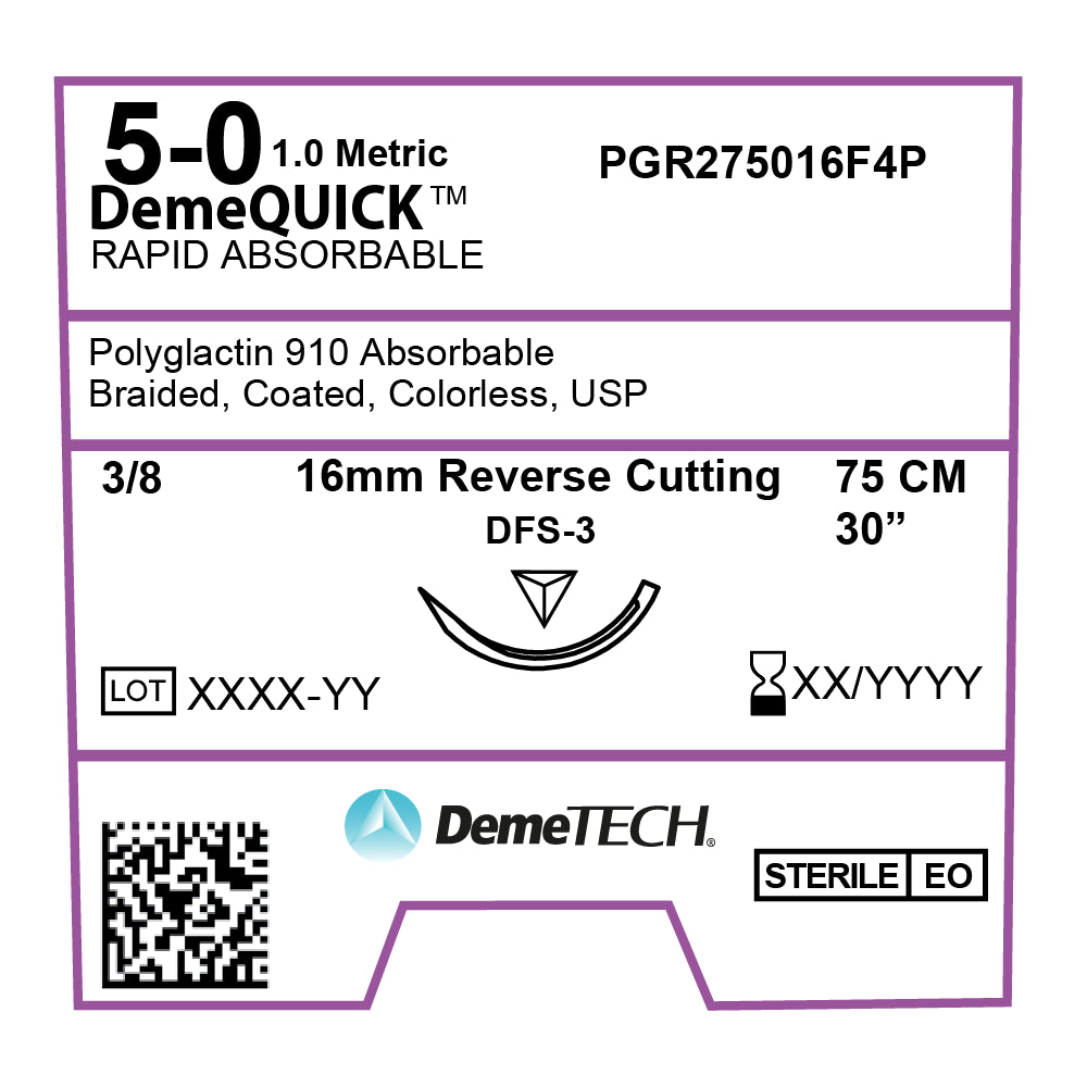DemeQUICK, Rapid Absorbable Suture, Synthetic Absorbable, DFS-3, 16mm ...