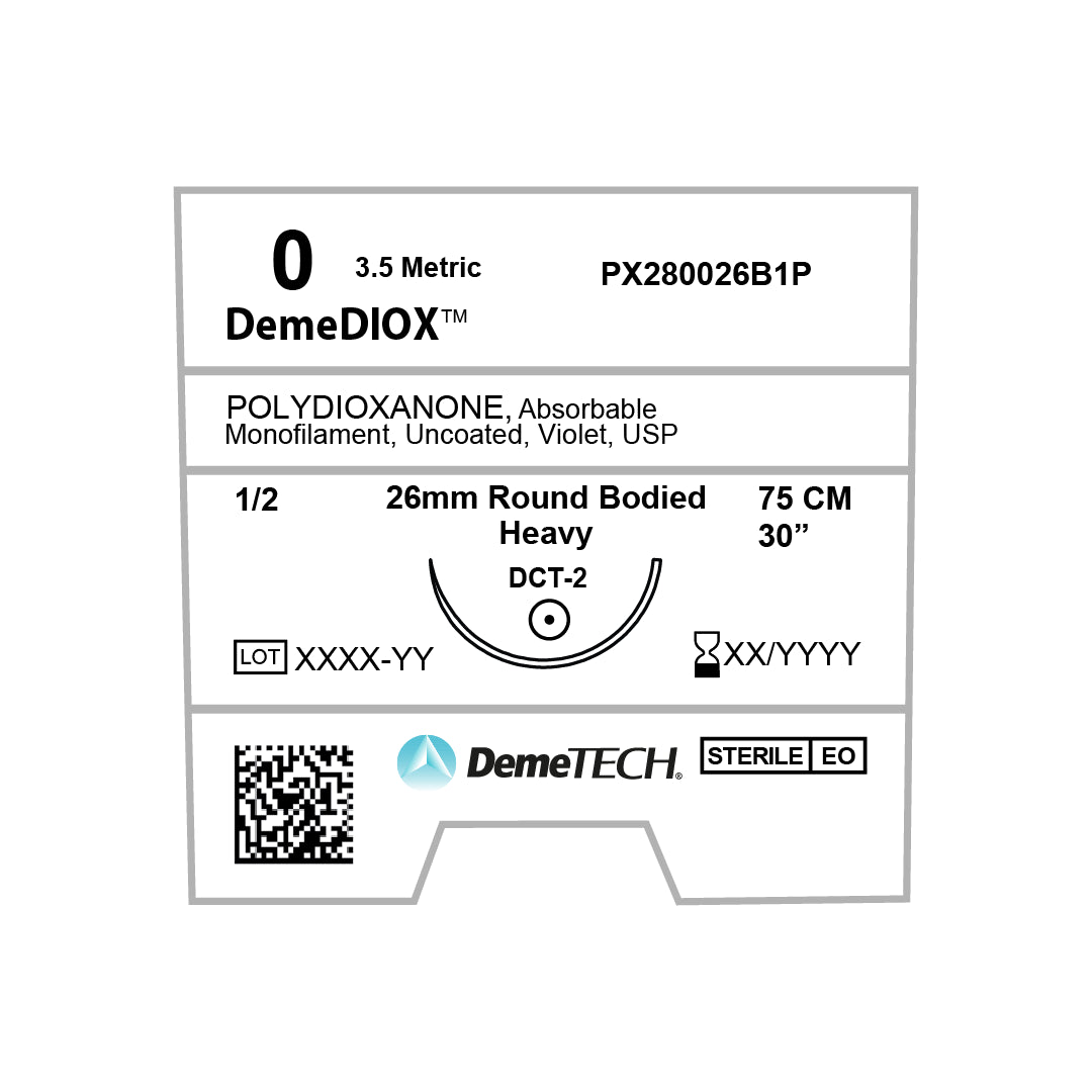 DemeDIOX, Polydioxanone Suture, Synthetic Absorbable, DCT-2, 26mm, 1/2 – DemeTECH Store