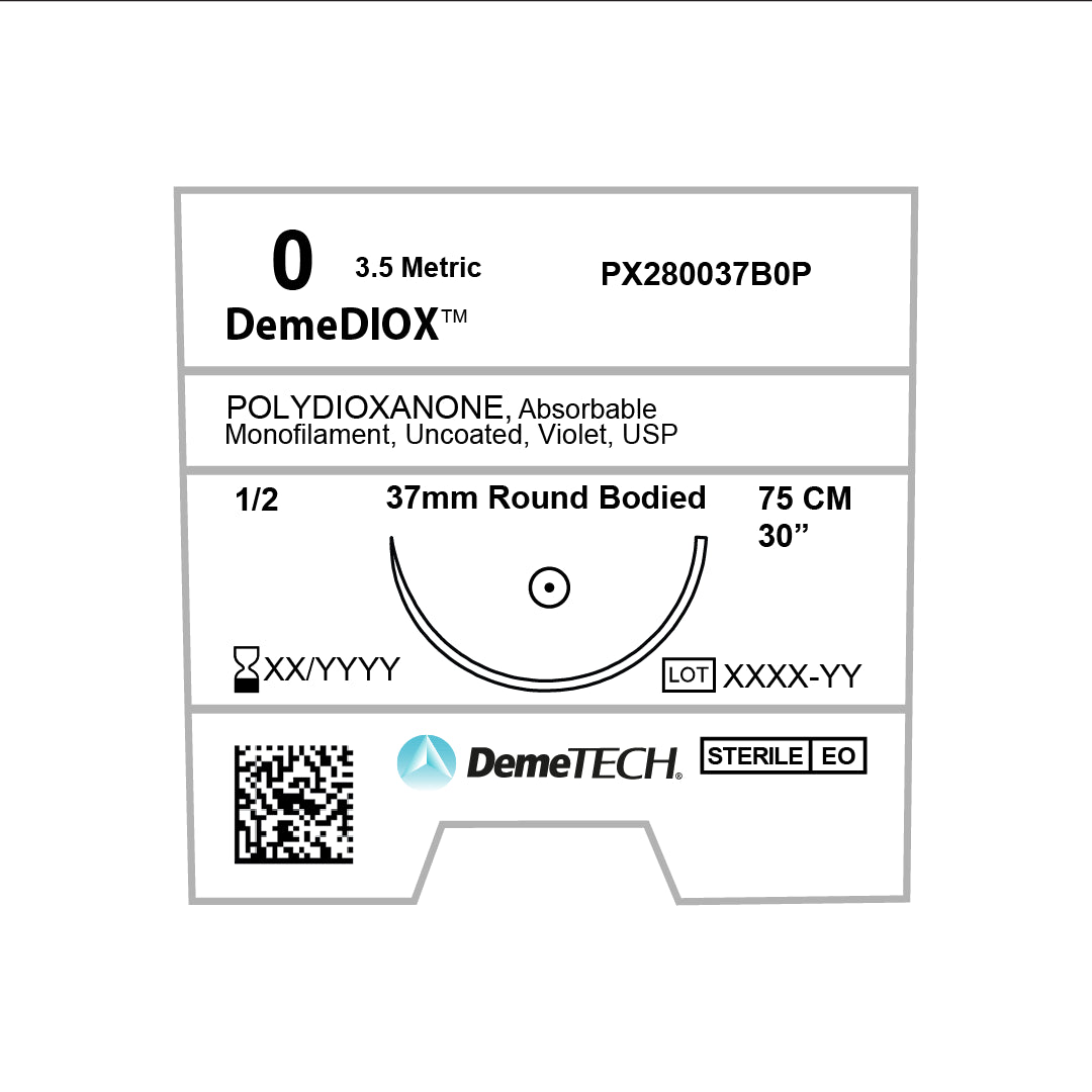 DemeDIOX, Polydioxanone Suture, Synthetic Absorbable, , 37mm, 1/2 Circ ...