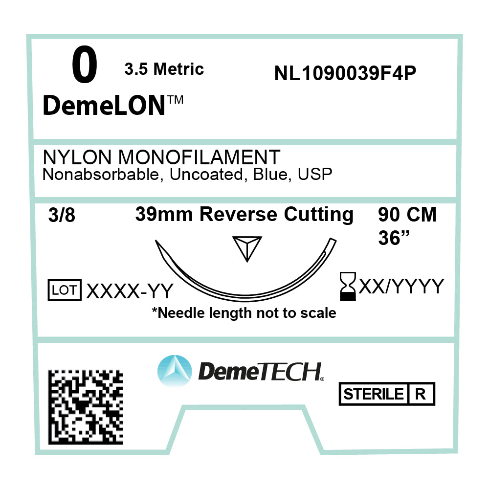 DemeLON, Nylon Monofilament Suture, Synthetic Non-absorbable, , 39mm ...
