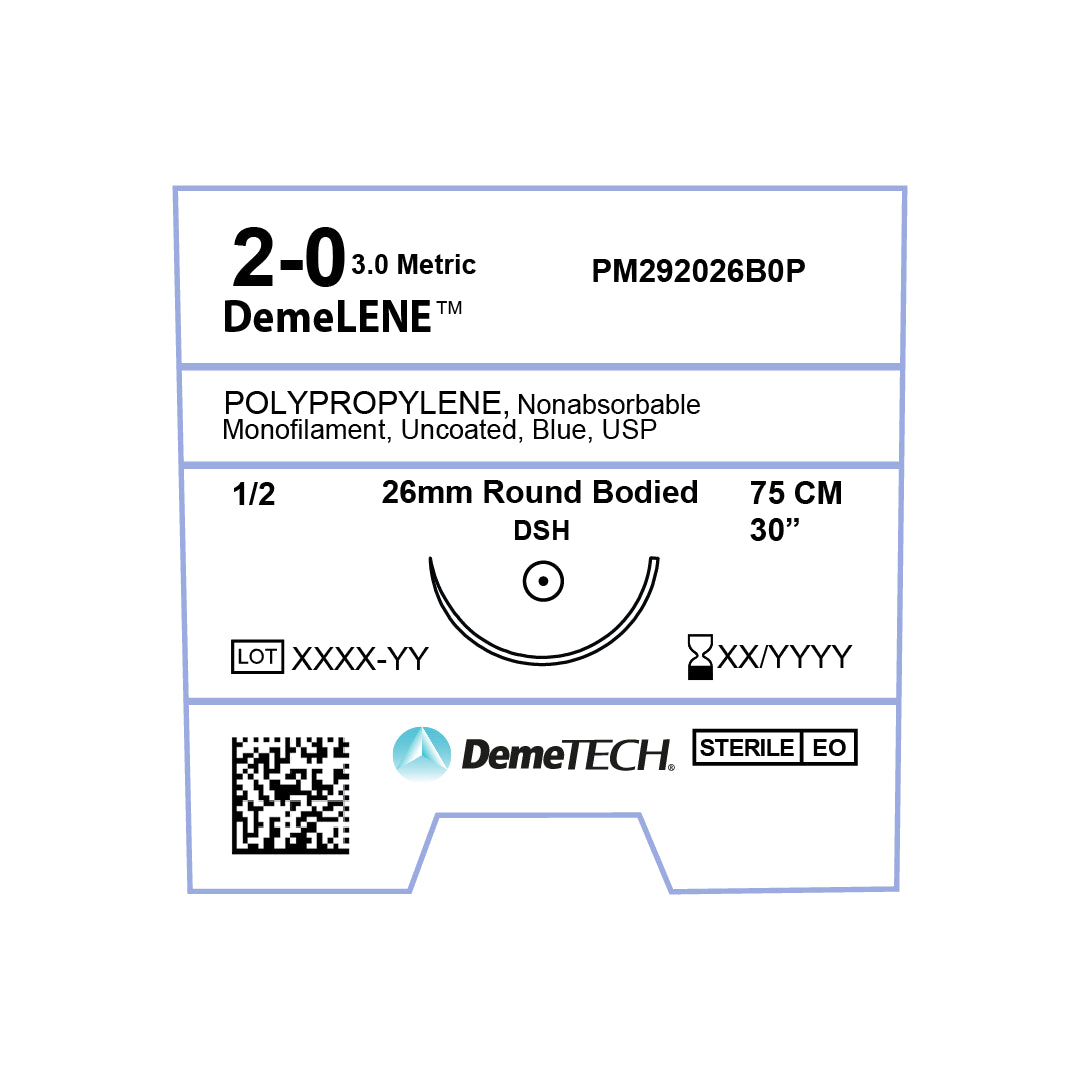 DemeLENE, Polypropylene Suture, Synthetic Non-absorbable, DSH, 26mm, 1 ...