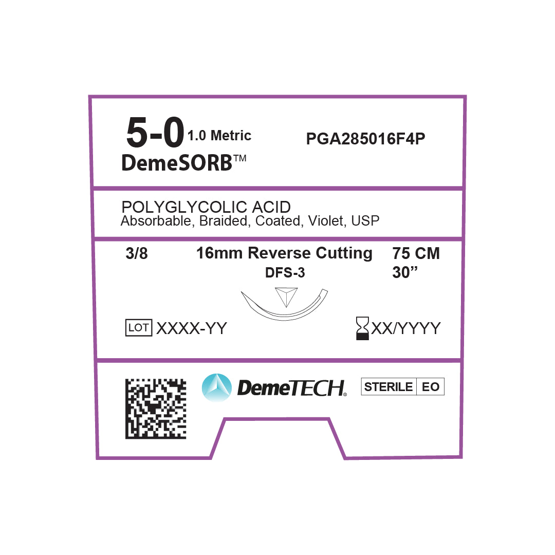 DemeSORB, Polyglycolic Acid Suture, Synthetic Absorbable, DFS-3, 16mm ...