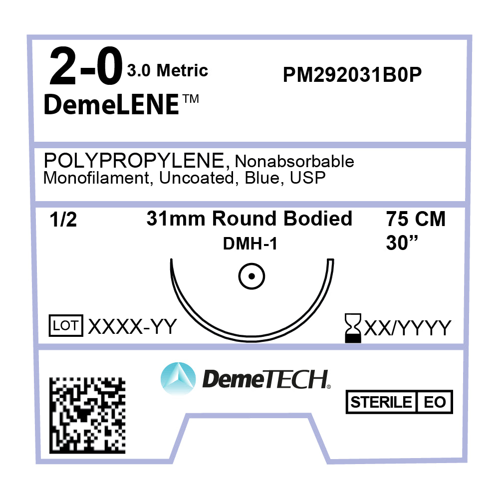 DemeLENE, Polypropylene Suture, Synthetic Non-absorbable, DMH-1, 31mm ...
