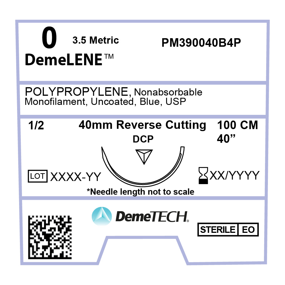 DemeLENE, Polypropylene Suture, Synthetic Non-absorbable, DCP, 40mm, 1 ...