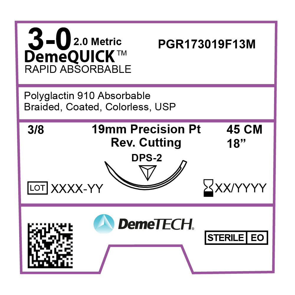 DemeQUICK, Rapid Absorbable Suture, Synthetic Absorbable, DPS-2, 19mm ...
