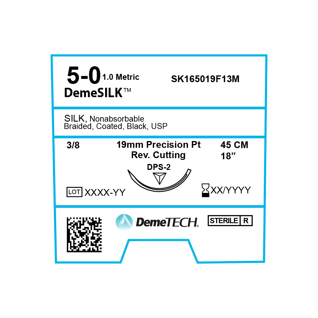 DemeSILK, Silk Suture, Synthetic Non-absorbable, DPS-2, 19mm, 3/8 Circ ...