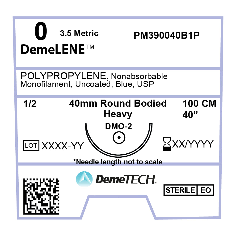 DemeLENE, Polypropylene Suture, Synthetic Non-absorbable, DMO-2, 40mm, – DemeTECH Store