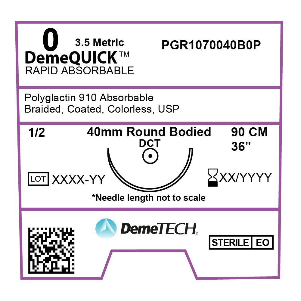 DemeQUICK, Rapid Absorbable Suture, Synthetic Absorbable, DCT, 40mm, 1 ...