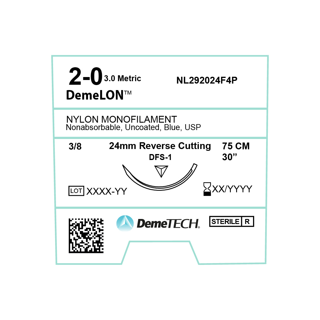 DemeLON, Nylon Monofilament Suture, Synthetic Non-absorbable, DFS-1, 2 ...