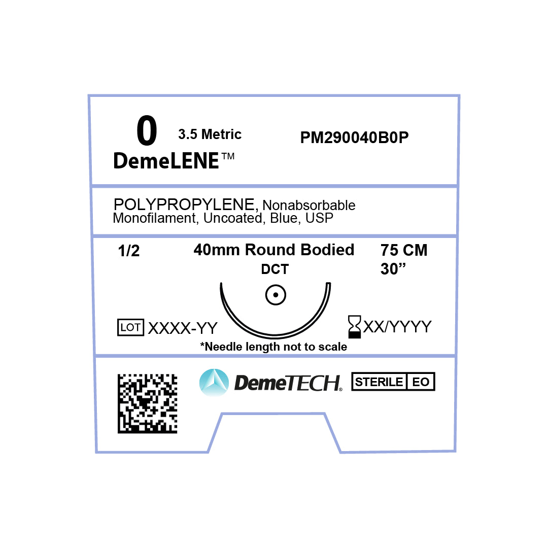 DemeLENE, Polypropylene Suture, Synthetic Non-absorbable, DCT, 40mm, 1 – DemeTECH Store