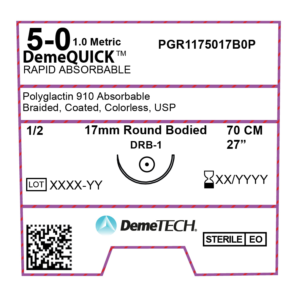 DemeQUICK, Rapid Absorbable Suture, Synthetic Absorbable, DRB-1, 17mm ...