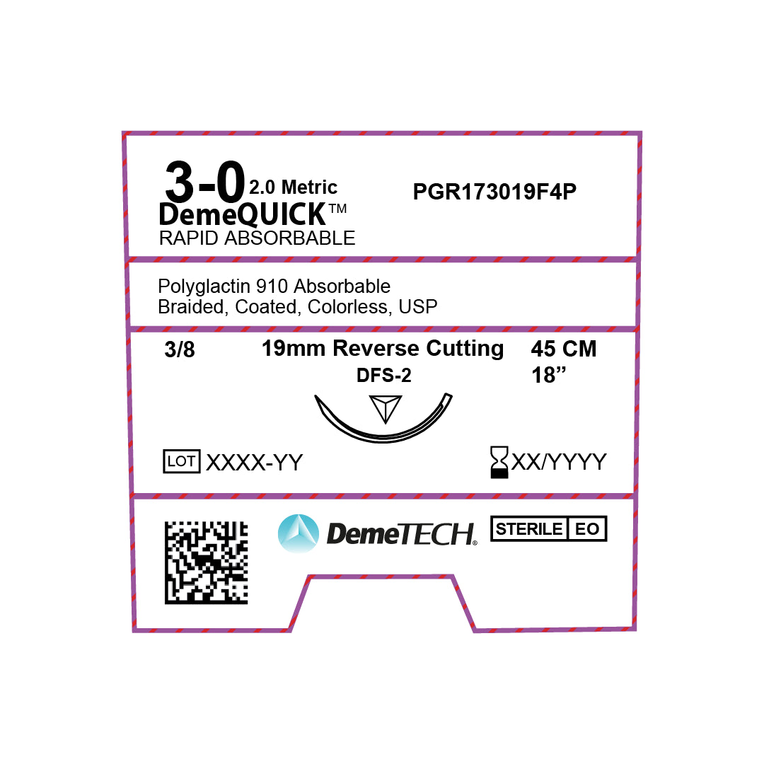 DemeQUICK, Rapid Absorbable Suture, Synthetic Absorbable, DFS-2, 19mm ...