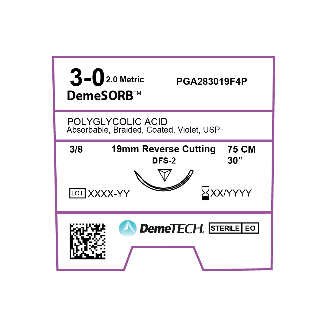 DemeSORB, Polyglycolic Acid Suture, Synthetic Absorbable, DFS-2, 19mm ...