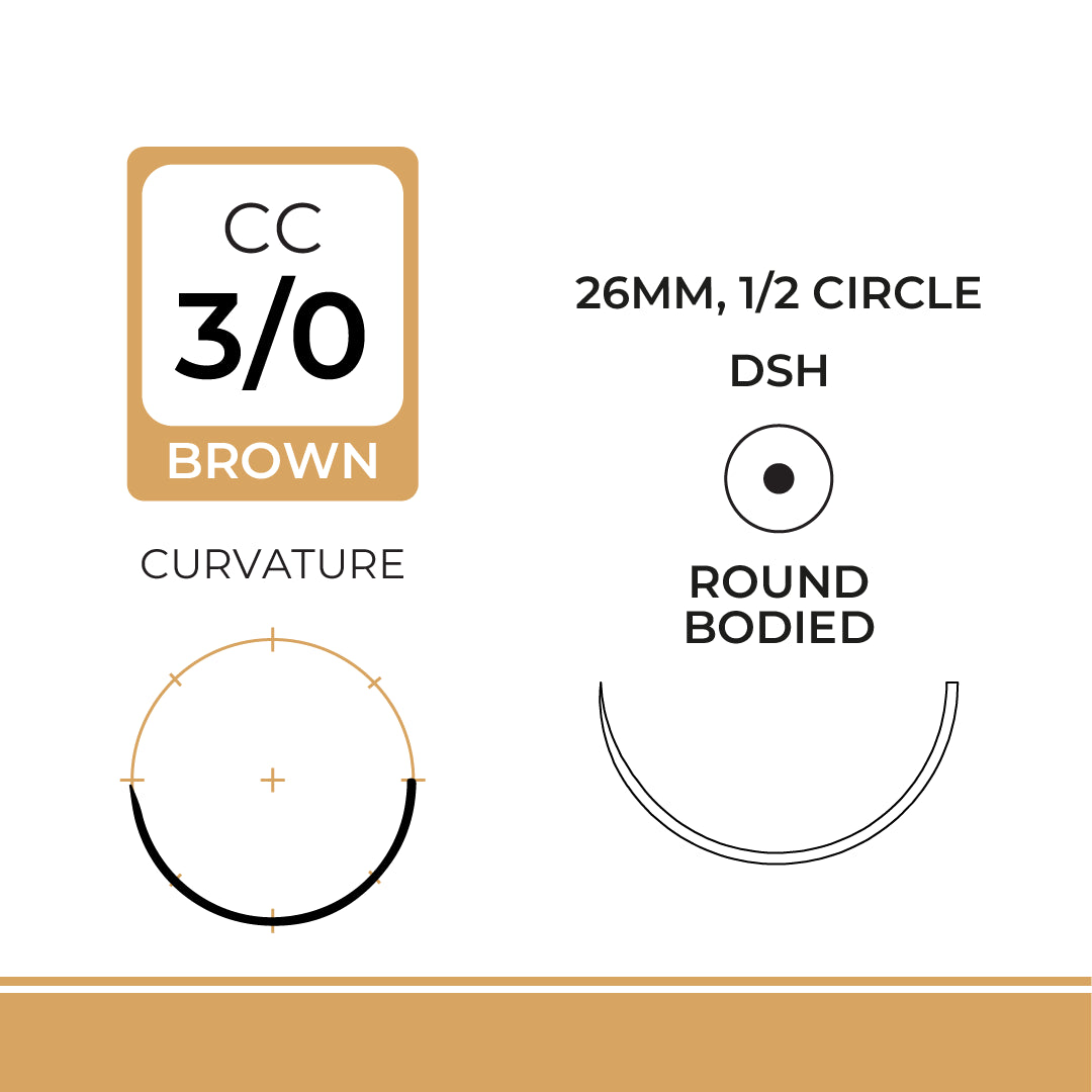 DemeGUT, Chromic Catgut Suture, Absorbable, DSH, 26mm, 1/2 Circle, Rou ...